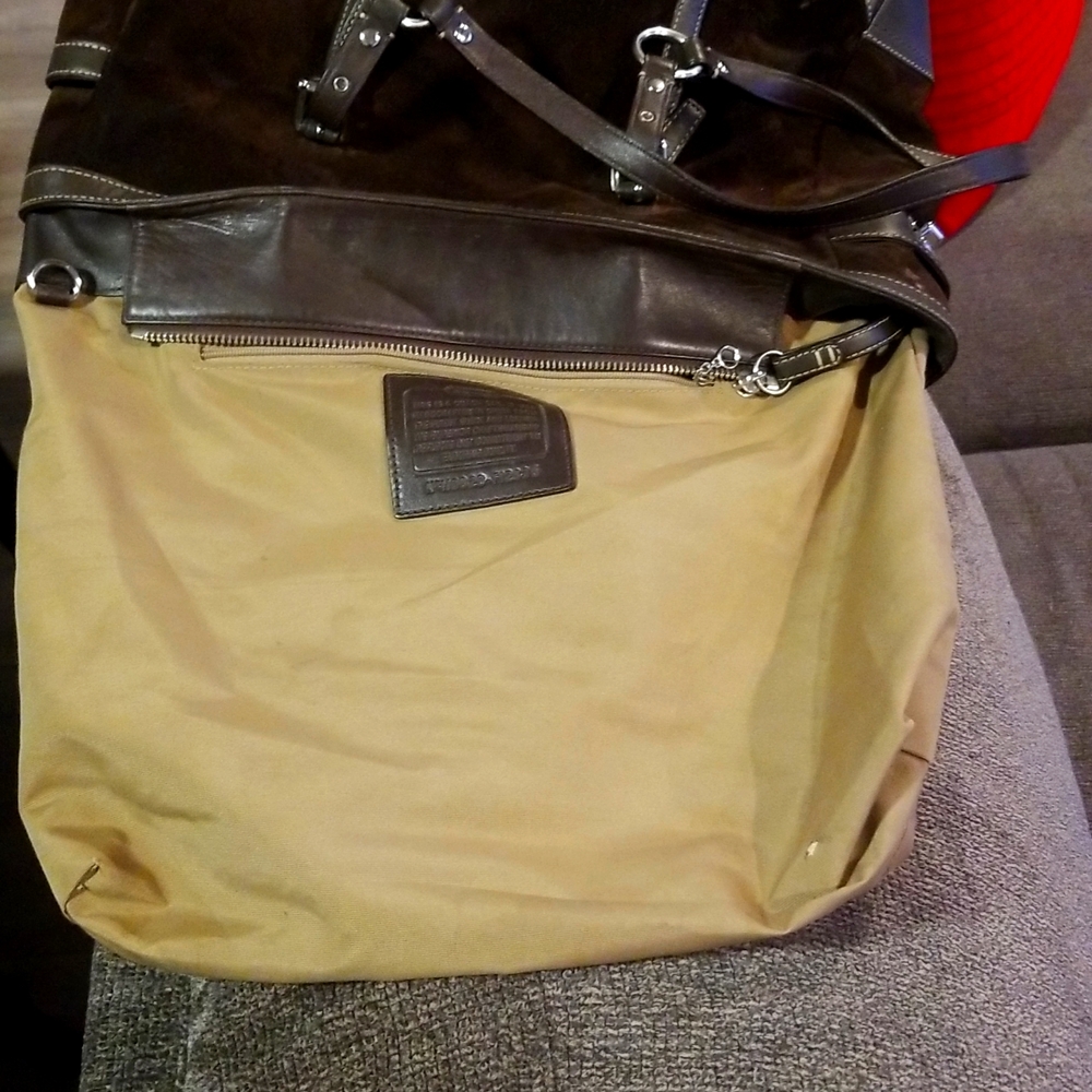 Coach Dark Brown Suede And Leather Trim Tote - Gem